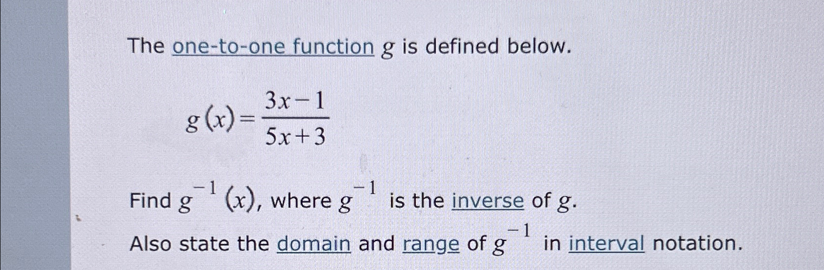 Solved The one-to-one function g ﻿is defined | Chegg.com