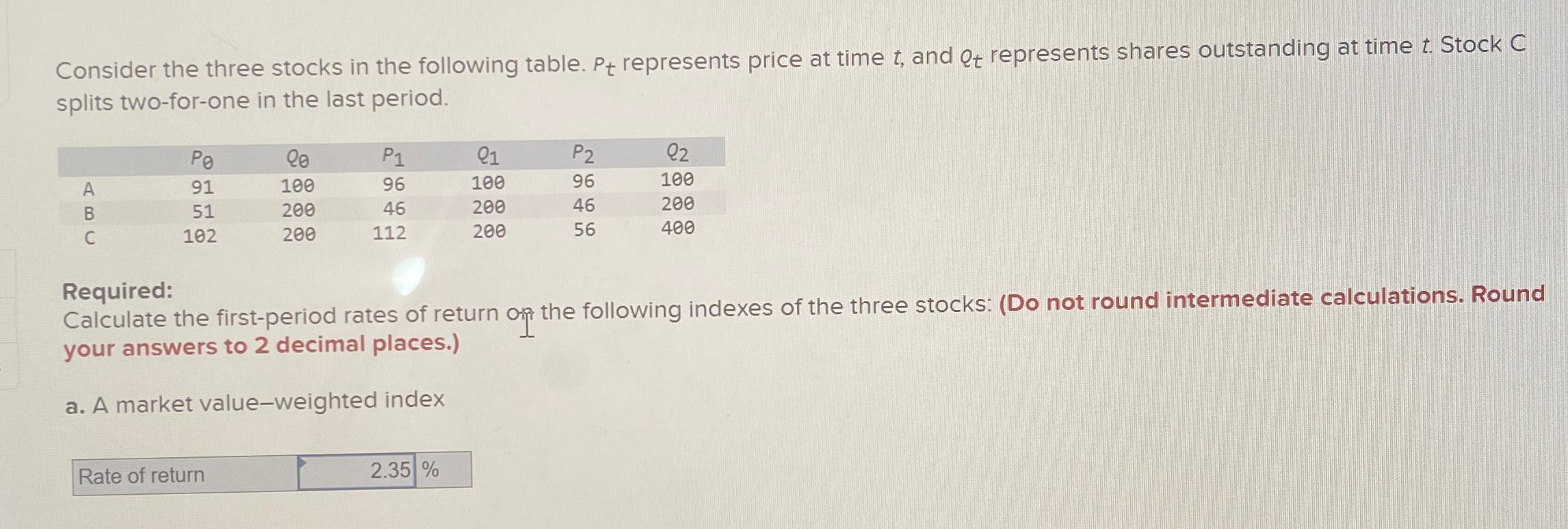 Solved Consider the three stocks in the following table. Pt | Chegg.com