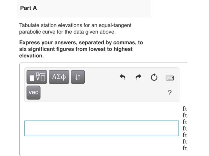 Solved Part A Tabulate station elevations for an | Chegg.com