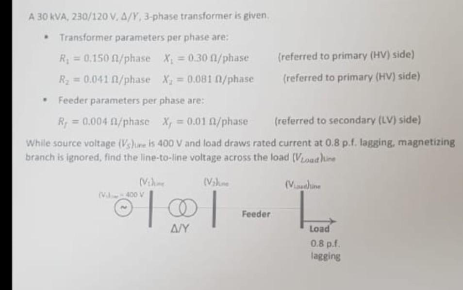 Solved - Transformer parameters per phase are: R1=0.150Ω/ | Chegg.com