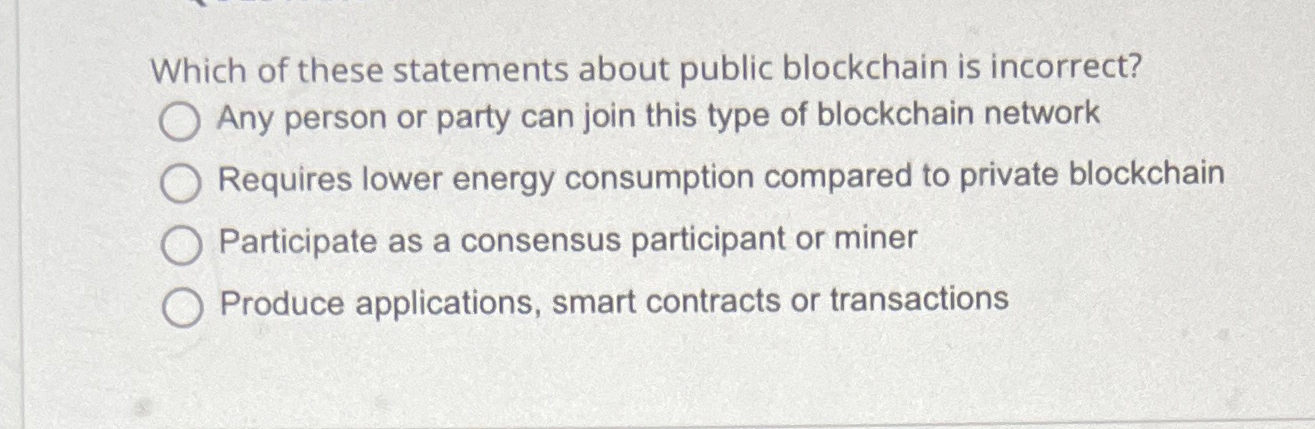 Solved Which of these statements about public blockchain is | Chegg.com