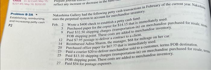 Solved Problem 8-3A - Nakashima Gallery had the following | Chegg.com