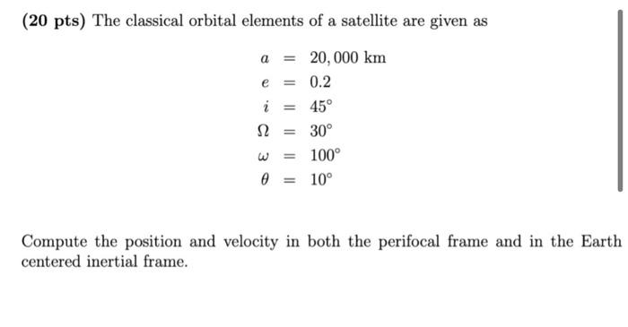 Solved (20 pts) The classical orbital elements of a | Chegg.com