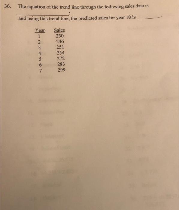 Solved 36. The equation of the trend line through the | Chegg.com