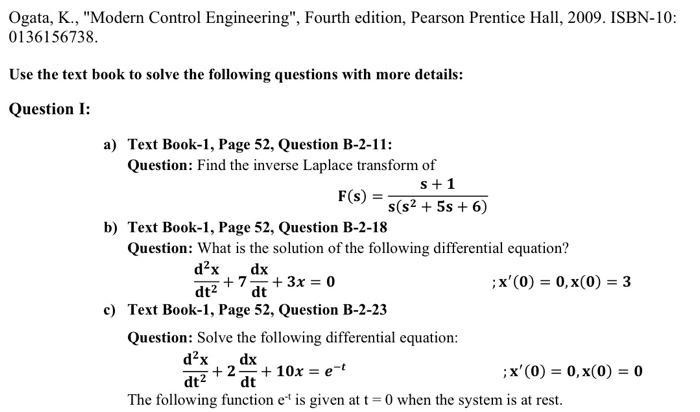 Solved Ogata, K., "Modern Control Engineering", Fourth | Chegg.com