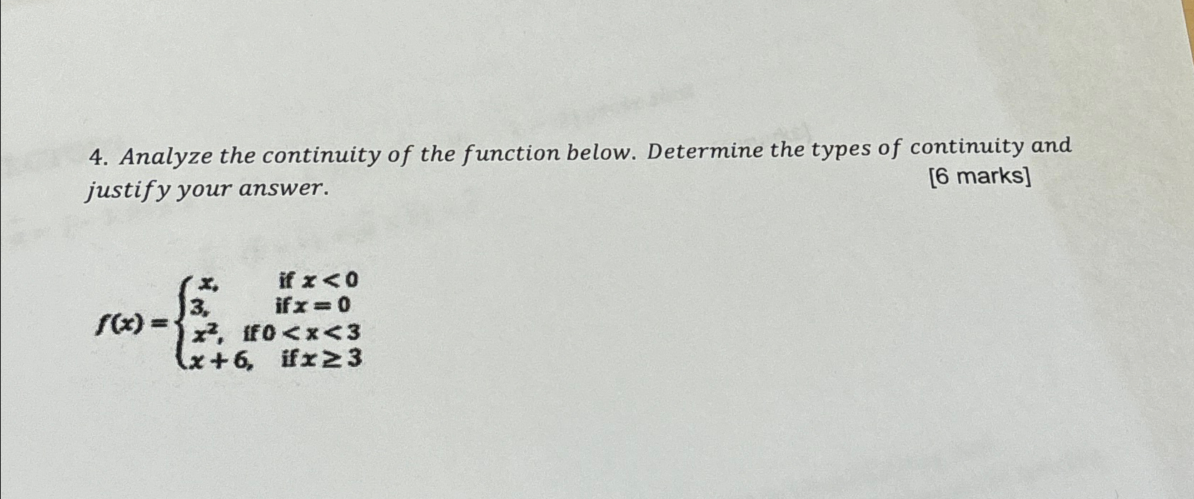 Solved Analyze the continuity of the function below. | Chegg.com