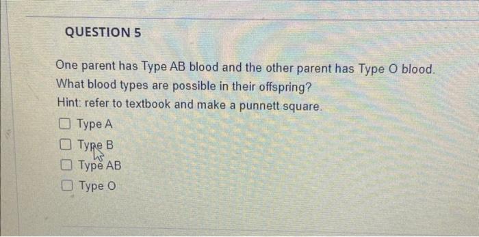 Solved One parent has Type AB blood and the other parent has | Chegg.com