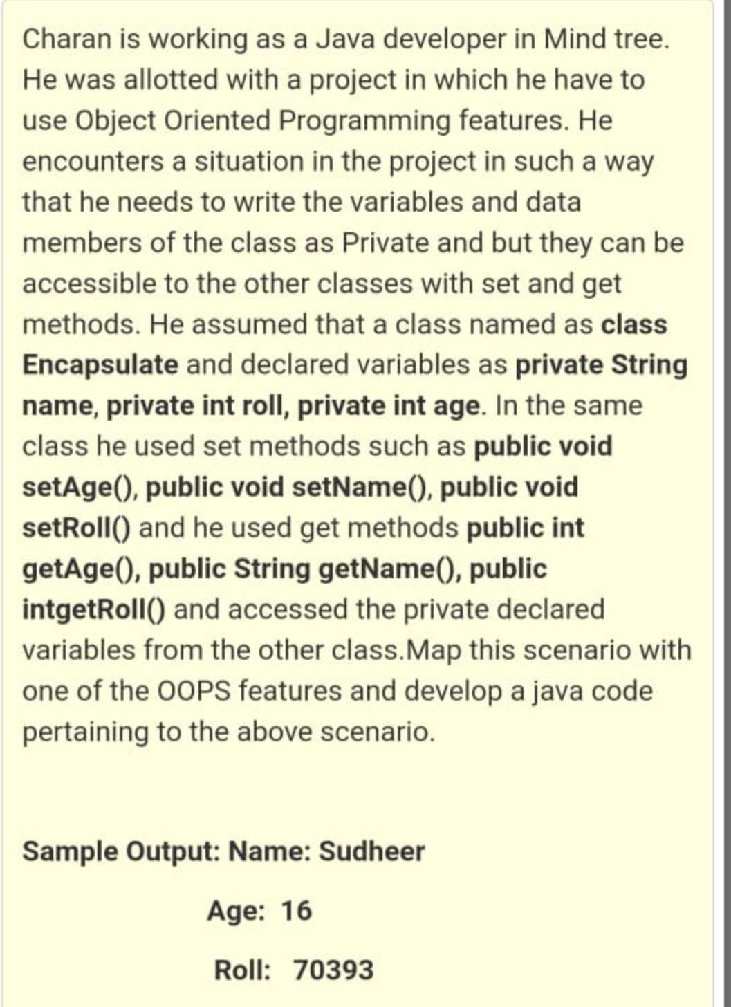 Solved Charan is working as a Java developer in Mind tree. | Chegg.com