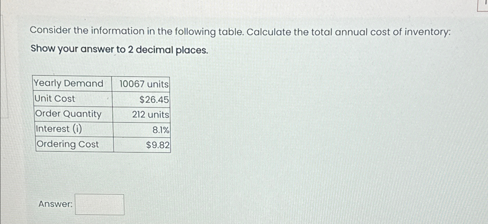 Solved Consider the information in the following table. | Chegg.com