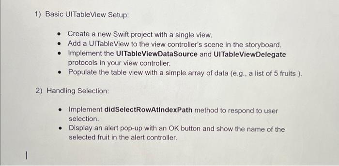 Solved 1 Basic Uitableview Setup Create A New Swift