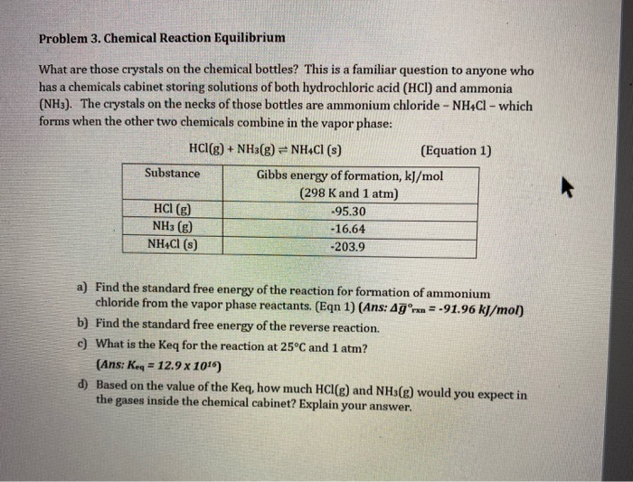 Solved Problem 3. Chemical Reaction Equilibrium What are | Chegg.com