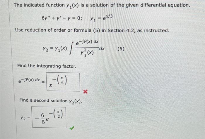 Solved The indicated function y1(x) is a solution of the | Chegg.com