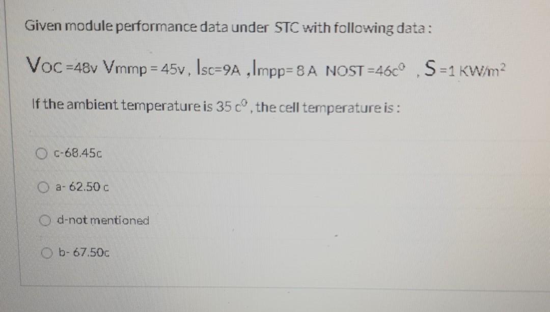 Solved Given module performance data under STC with | Chegg.com