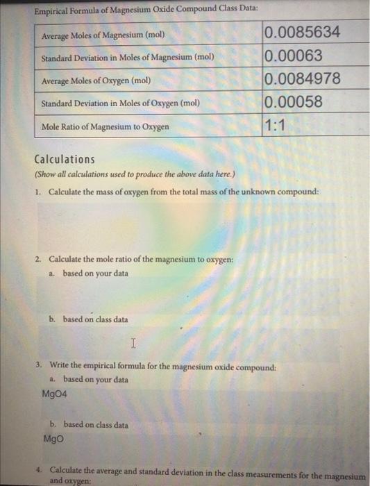 Solved EMDIRICAI FORMULA OF MAGNESIUM OXIDE COMPOUND | Chegg.com