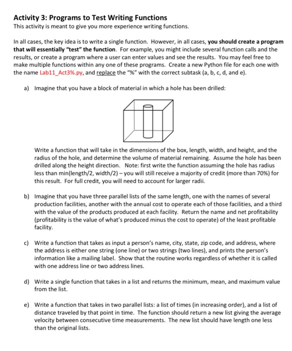 Solved Activity 3 Programs To Test Writing Functions This