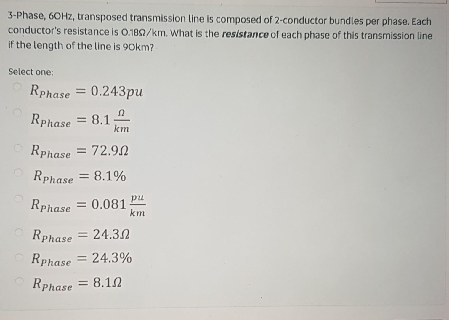 Solved 3-Phase, 6OHz, transposed transmission line is | Chegg.com