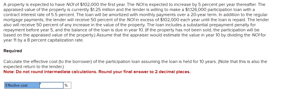 Solved A property is expected to have NOI of \( \$ | Chegg.com