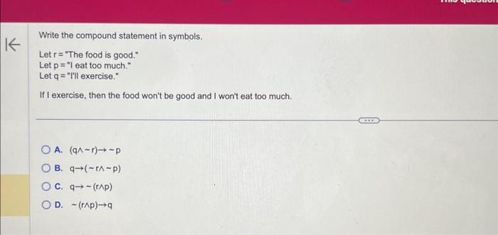Solved Write the compound statement in symbols. Let r= "The | Chegg.com