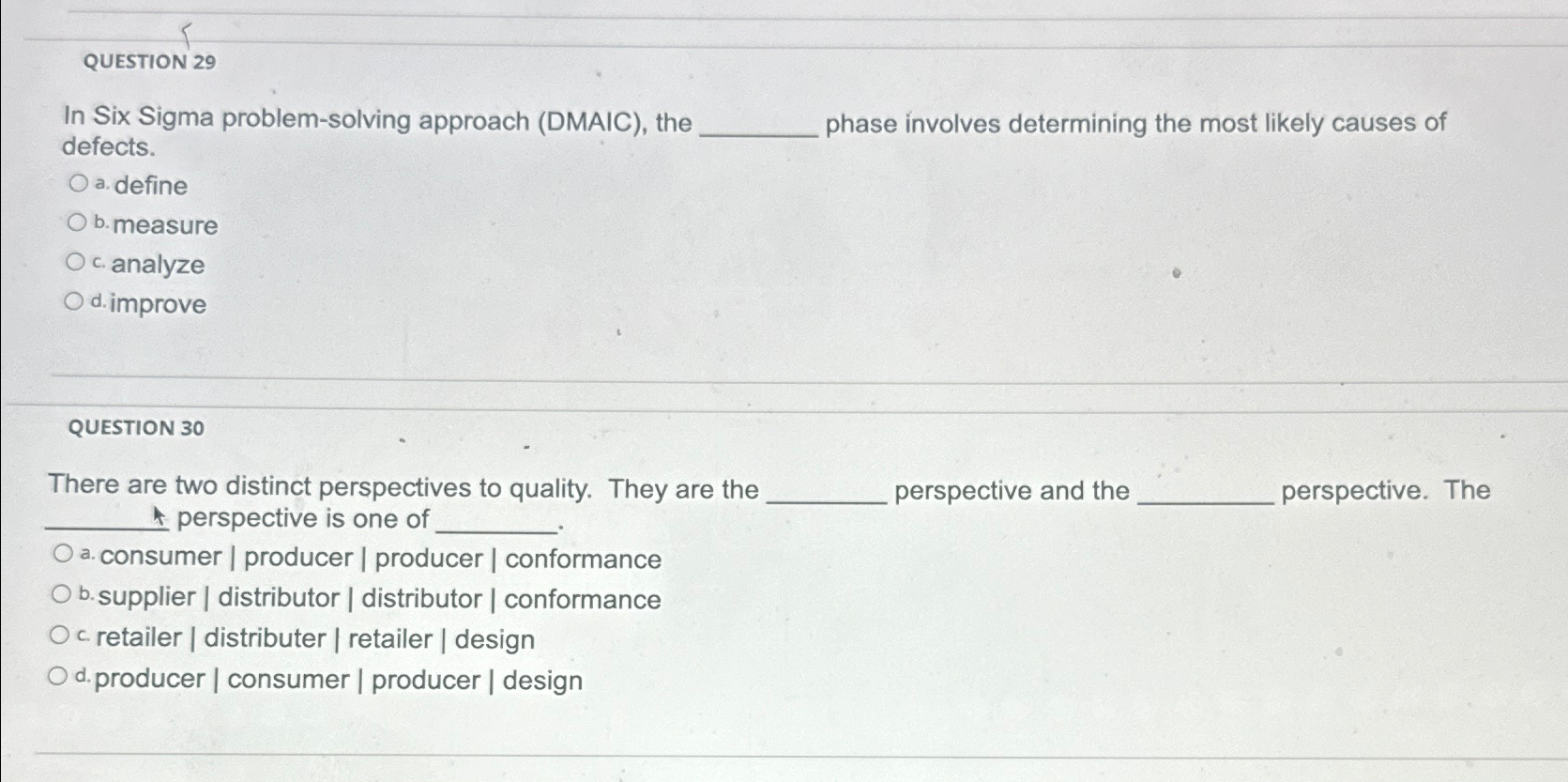 Solved QUESTION 29In Six Sigma problem-solving approach | Chegg.com