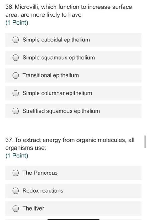 Solved 36. Microvilli, which function to increase surface | Chegg.com