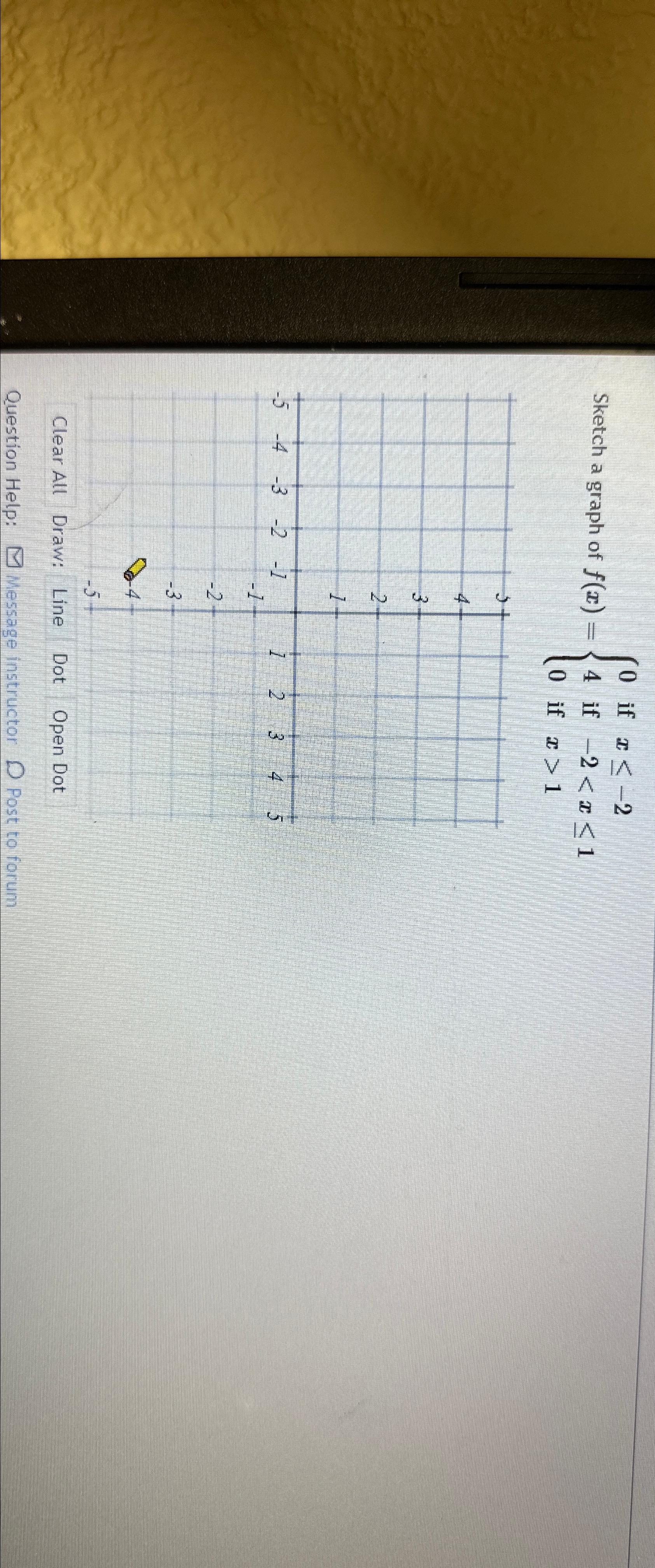 Solved Sketch a graph of f(x)={0 if x≤-24 if -21Clear All | Chegg.com