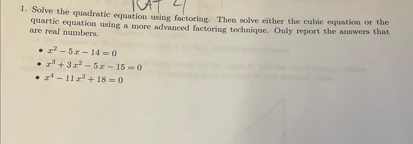 Solved Solve the quadratic equation using factoring. Then | Chegg.com