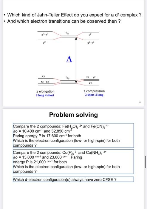 Solved - Which kind of Jahn-Teller Effect do you expect for | Chegg.com