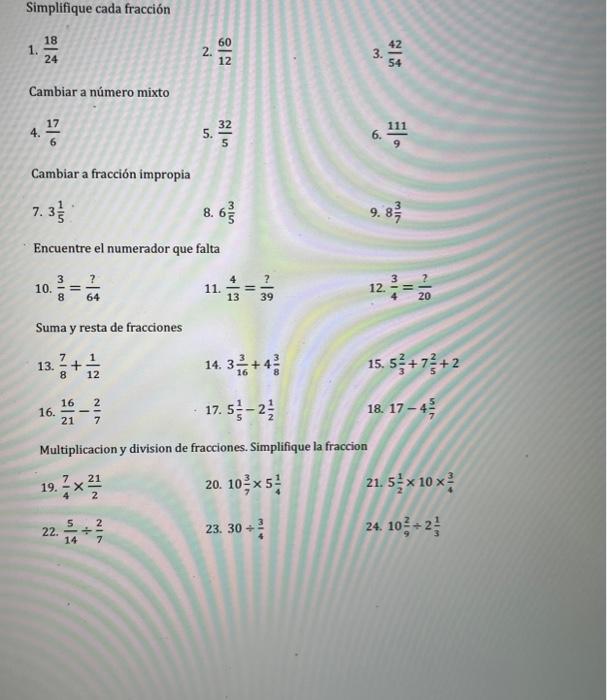 Solved 1. 2418 2. 1260 3. 5442 Cambiar a número mixto 4. 617 | Chegg.com