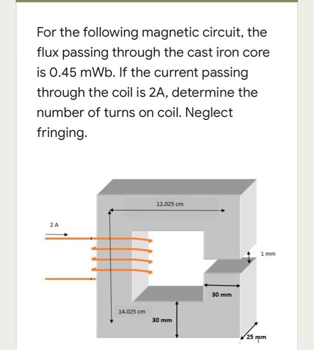 Solved For the following magnetic circuit, the flux passing | Chegg.com