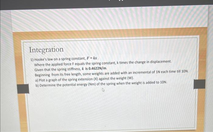 Solved 1) Hooke's law on a spring constant, F=kx. Where the | Chegg.com