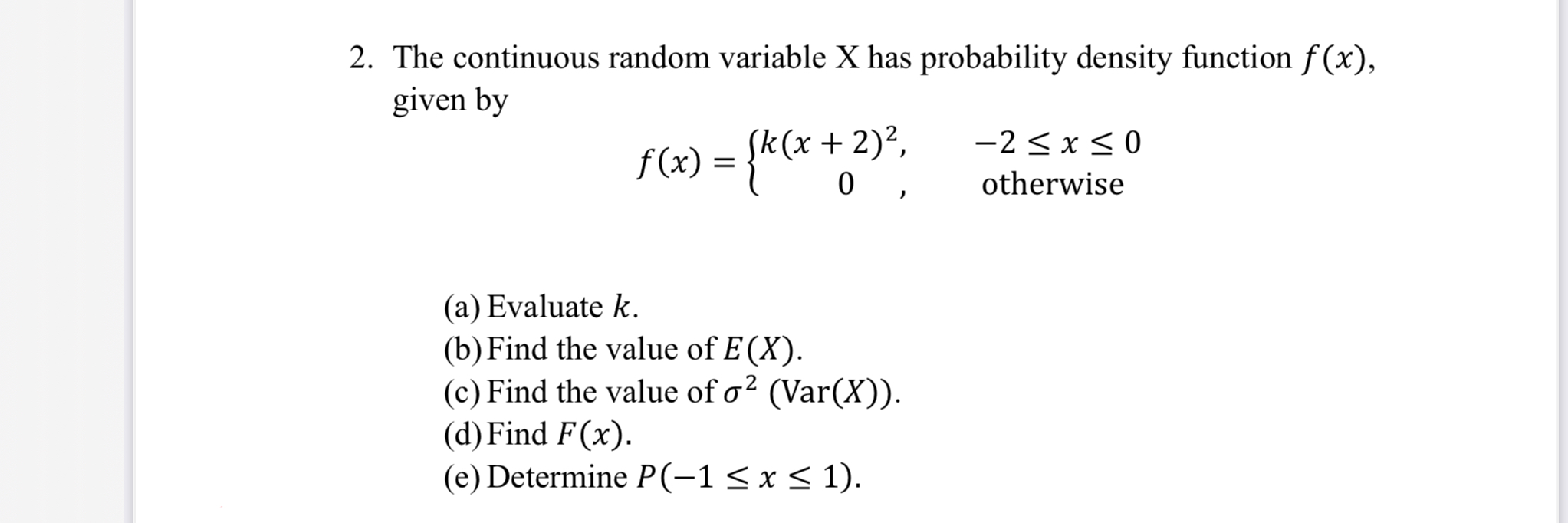 Solved The continuous random variable x ﻿has probability | Chegg.com