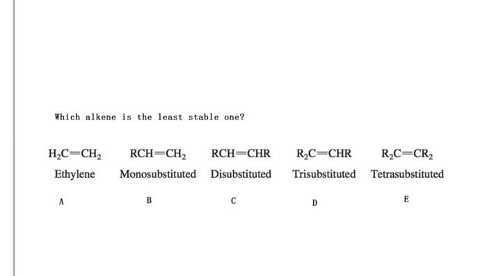 Solved Which alkene is the least stable one? H_C=CH2 | Chegg.com