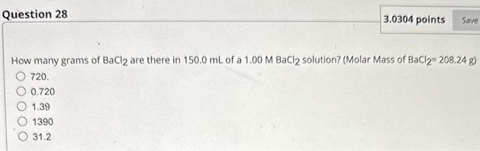 Solved How many grams of BaCl2 are there in 150.0 mL of a | Chegg.com