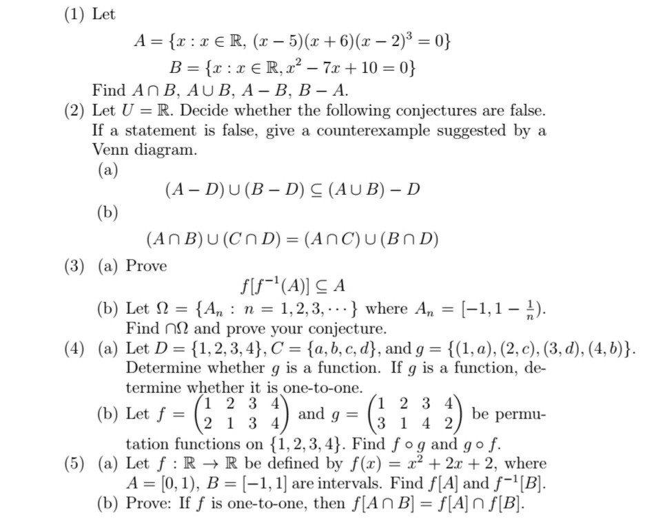 Solved Find A intersect B, A union B, A - B, B - A. | Chegg.com