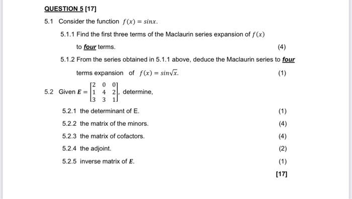 Solved 5.1 Consider the function f(x)=sinx. 5.1.1 Find the | Chegg.com