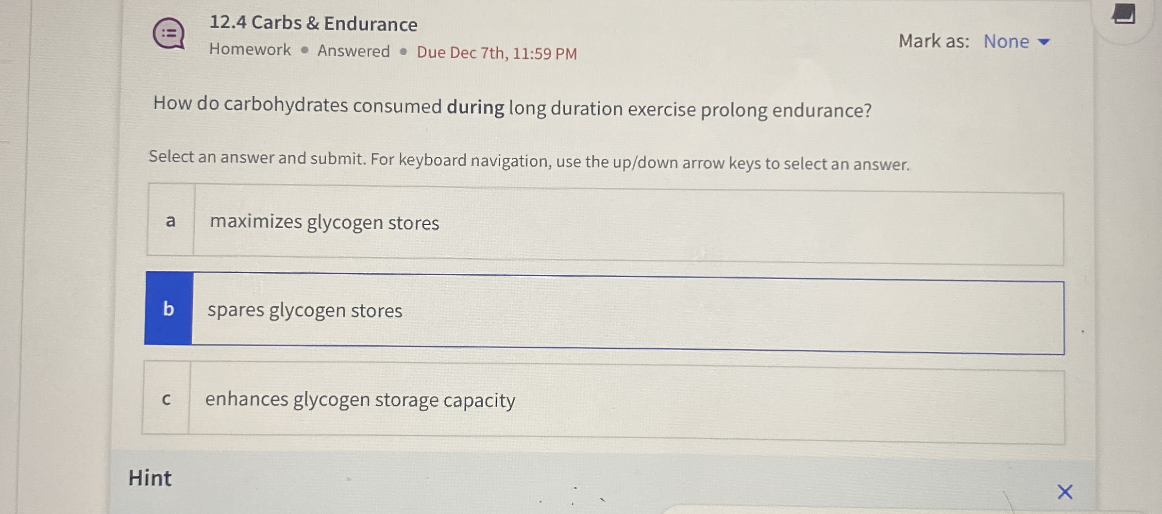 Solved 12.4 ﻿Carbs & EnduranceHomework • ﻿Answered • ﻿Due | Chegg.com