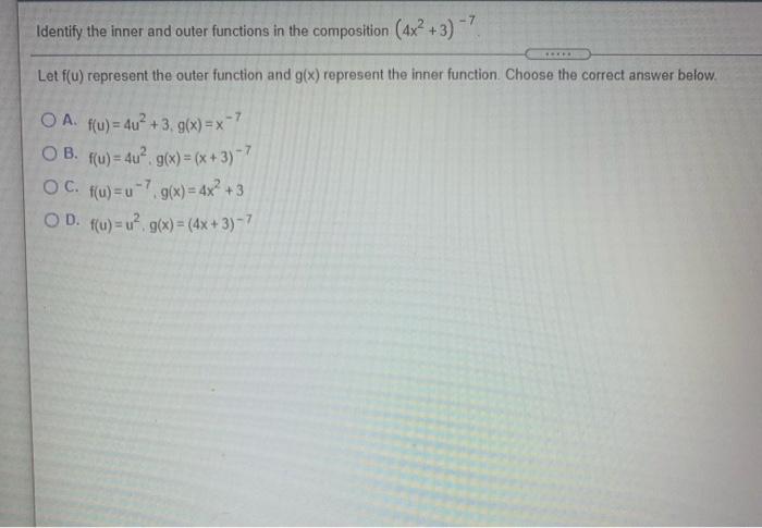 Solved Identify the inner and outer functions in the | Chegg.com