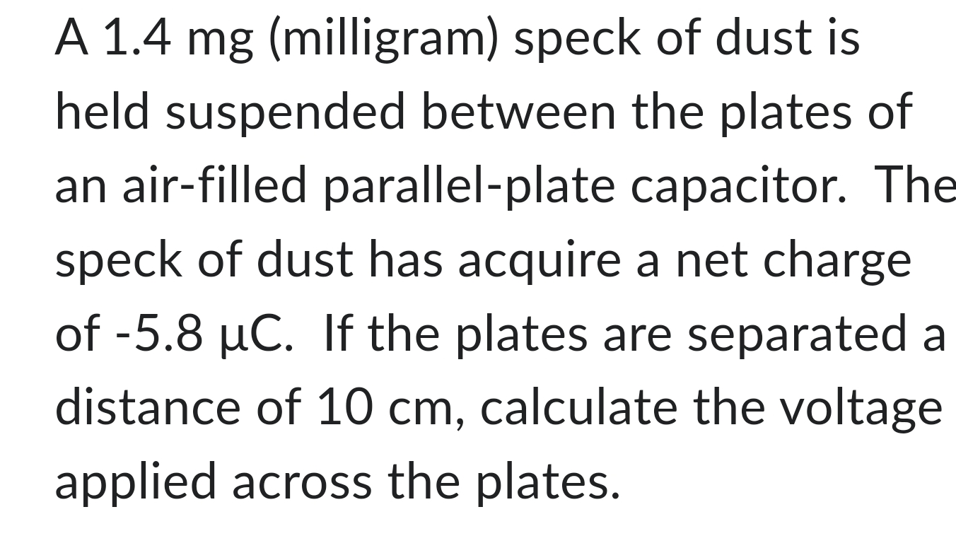 Solved A 1.4mg (milligram) ﻿speck of dust is held suspended | Chegg.com