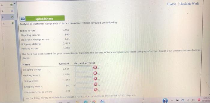Solved Hint(s) Check My Work Spreadsheet Analysis of | Chegg.com