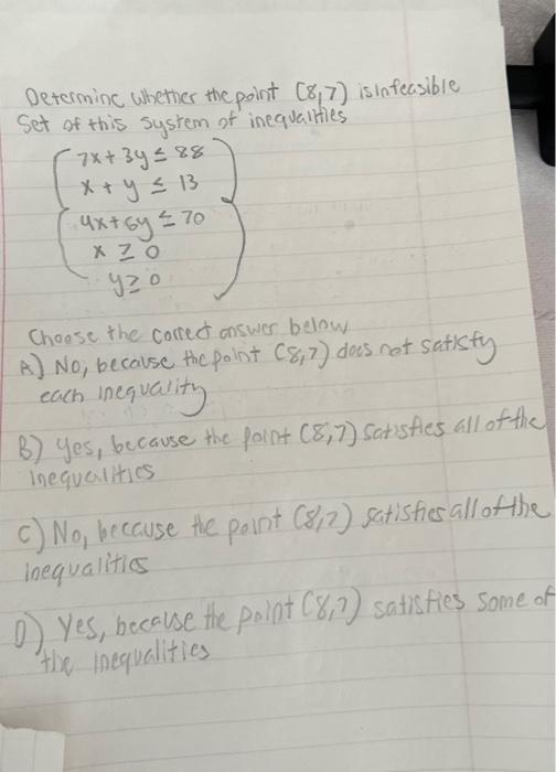 Solved Determine whether the point (8,7) is infeasible Set | Chegg.com