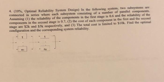 Solved 4. (10%, Optimal Reliability System Design) In the | Chegg.com