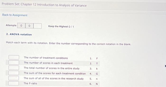 2. ANOVA notation Match each term with its notation. | Chegg.com