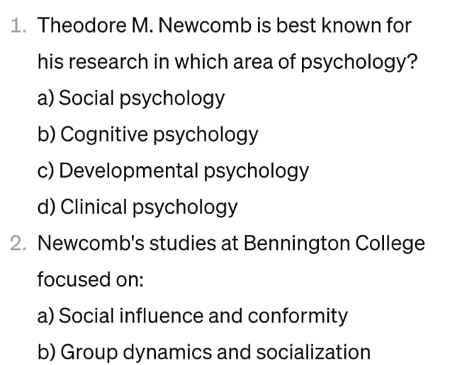 Solved Theodore M. ﻿Newcomb is best known for his research | Chegg.com