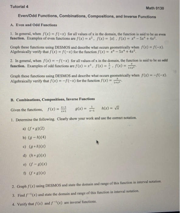 Solved Tutorial 4 Math 0130 Even/Odd Functions, | Chegg.com