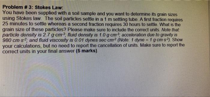 Solved Problem #3: Stokes Law: You have been supplied with a | Chegg.com