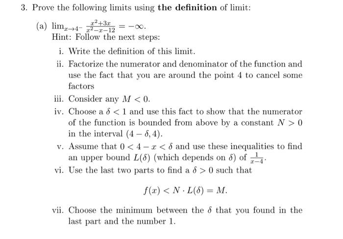 Solved , 3. Prove the following limits using the definition | Chegg.com
