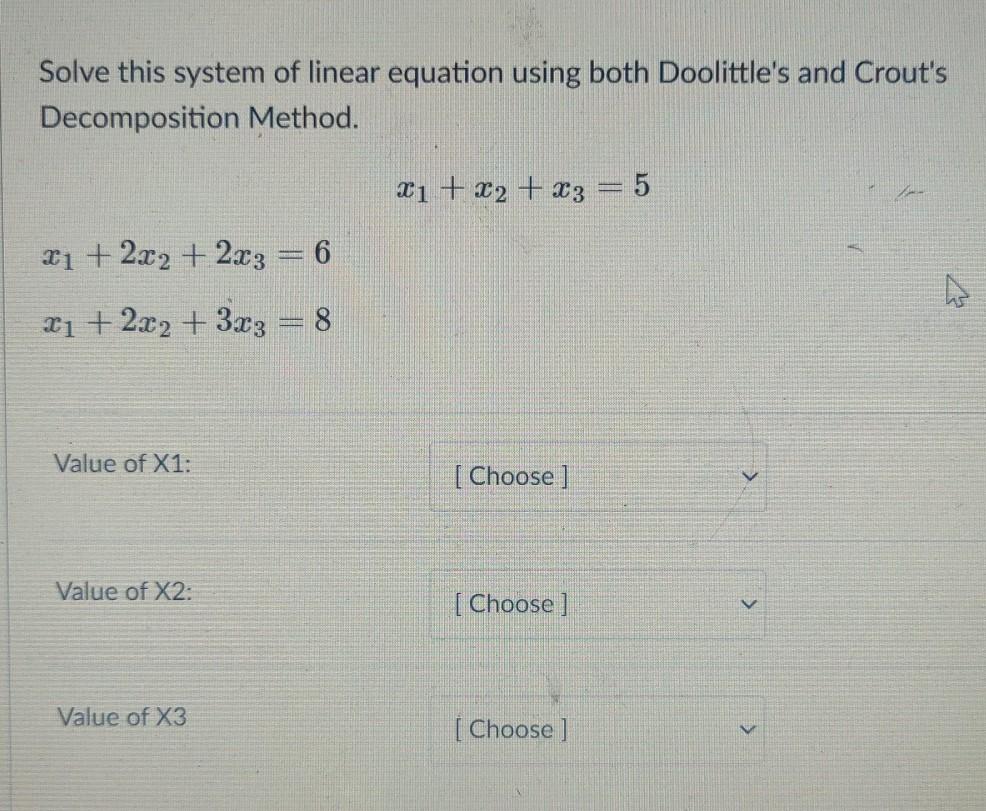 Solved Solve This System Of Linear Equation Using Both