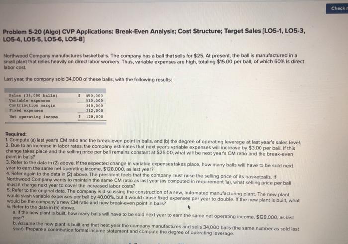 Solved Check Problem 5-20 (Algo) CVP Applications: | Chegg.com