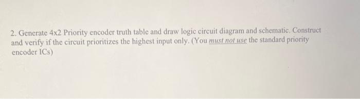 Solved 2. Generate 4×2 Priority encoder truth table and draw | Chegg.com