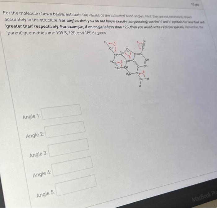 Solved For the molecule shown below, estimate the values of | Chegg.com
